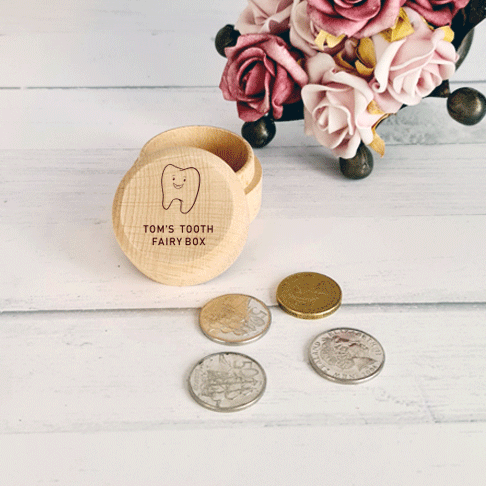 Engraved Round Wooden Tooth Fairy Box
